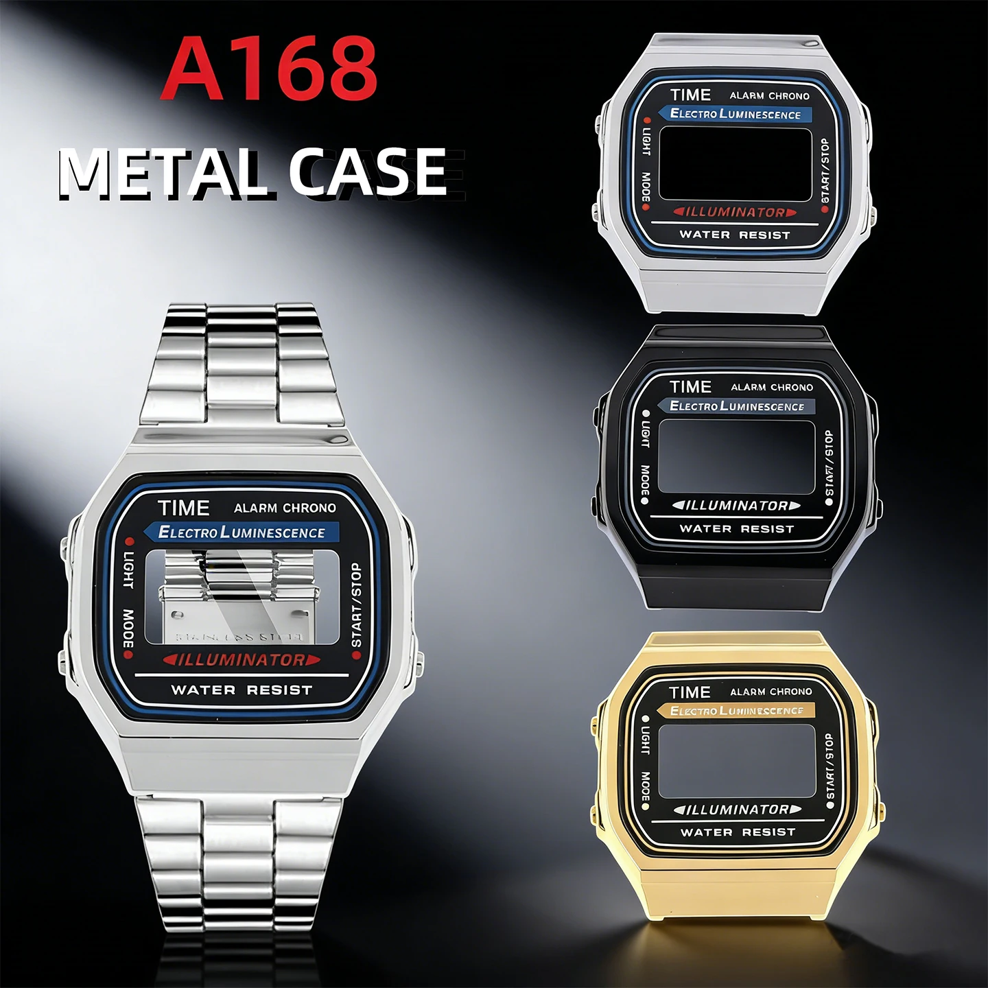 For Casio Small Square A168WA-1W Stainless Steel Case A168 WG-9W ...