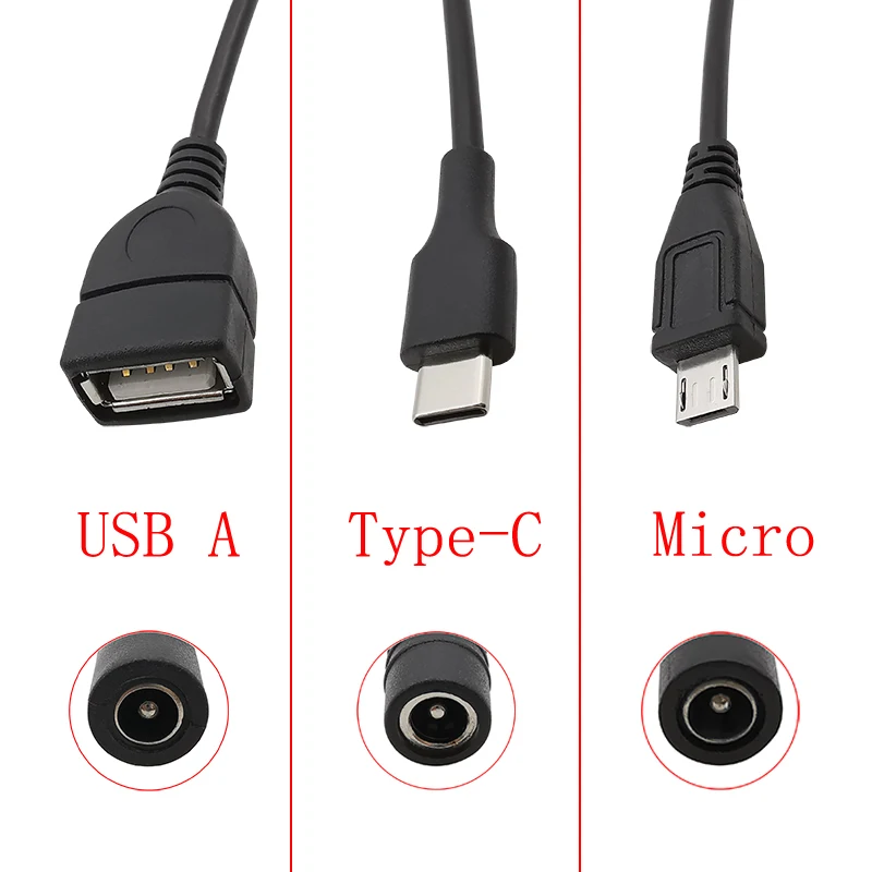 1Pcs USB Micro Male / Type C Plug / USB Female Socket to 5.5mm x 2.1mm ...