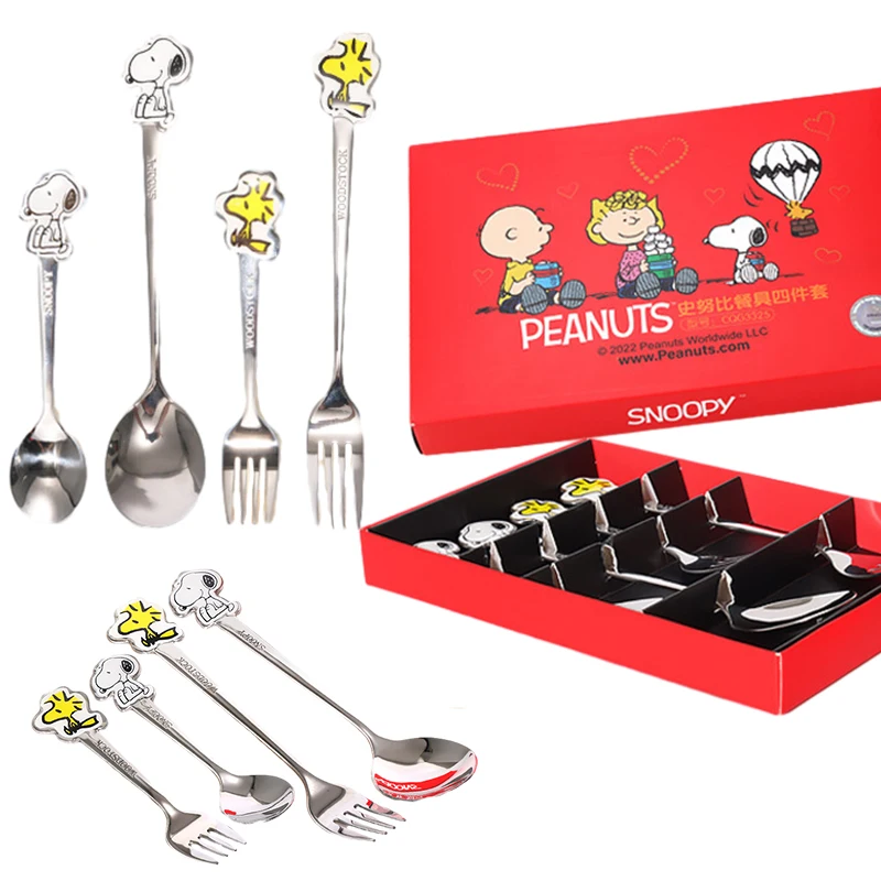 4Pcs-Kawaii-Snoopy-304-Stainless-Steel-Tableware-Set-Anime-High-Quality ...