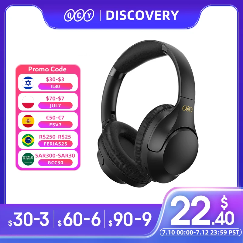 QCY-Casque sans fil H2, Bluetooth 5.3, Écouteurs, Bass, HIFI, Stéréo, Ensembles de sauna, Faible ...
