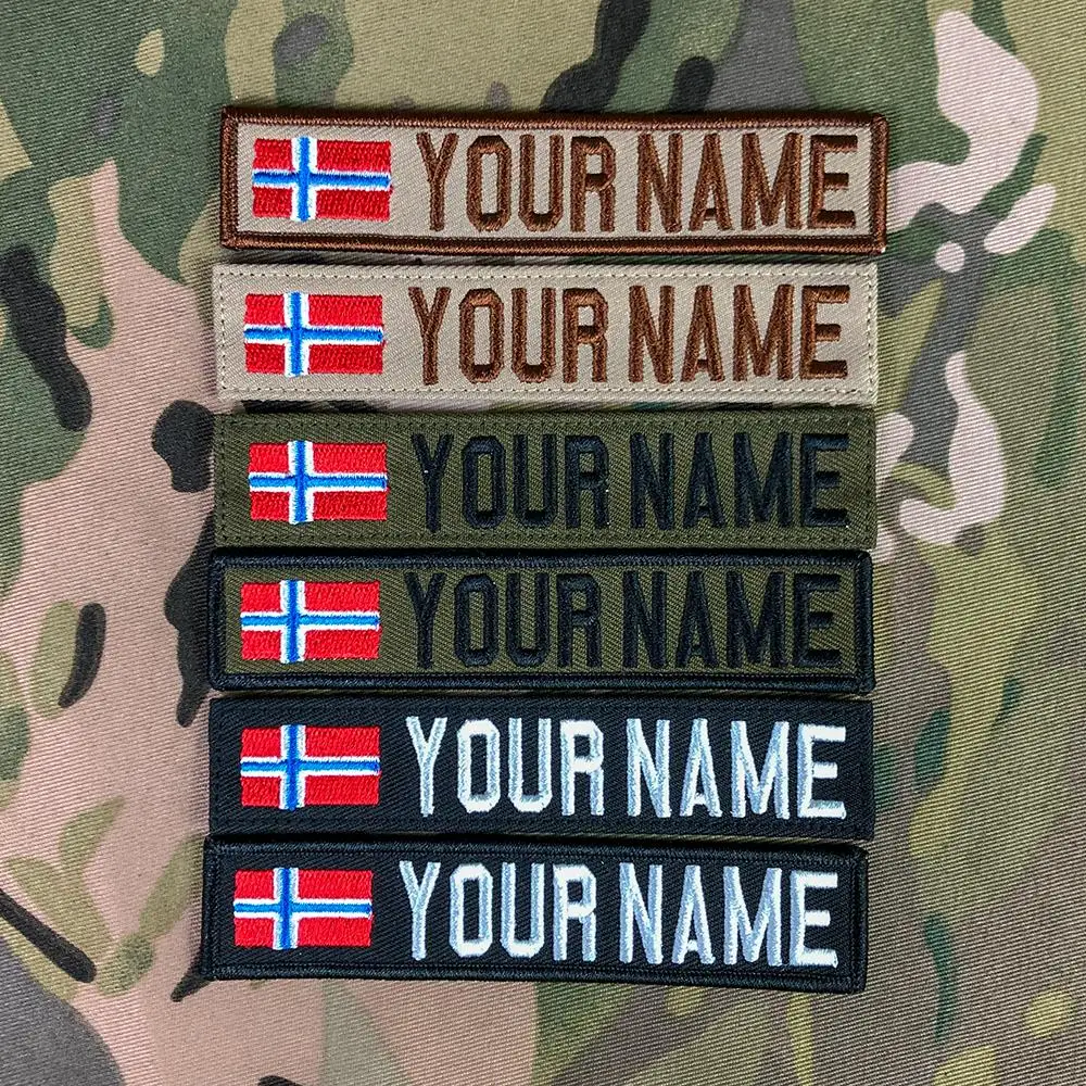 Custom Name Tape Norway Flag Embroidery Patch Hook And Loop Multicam ...