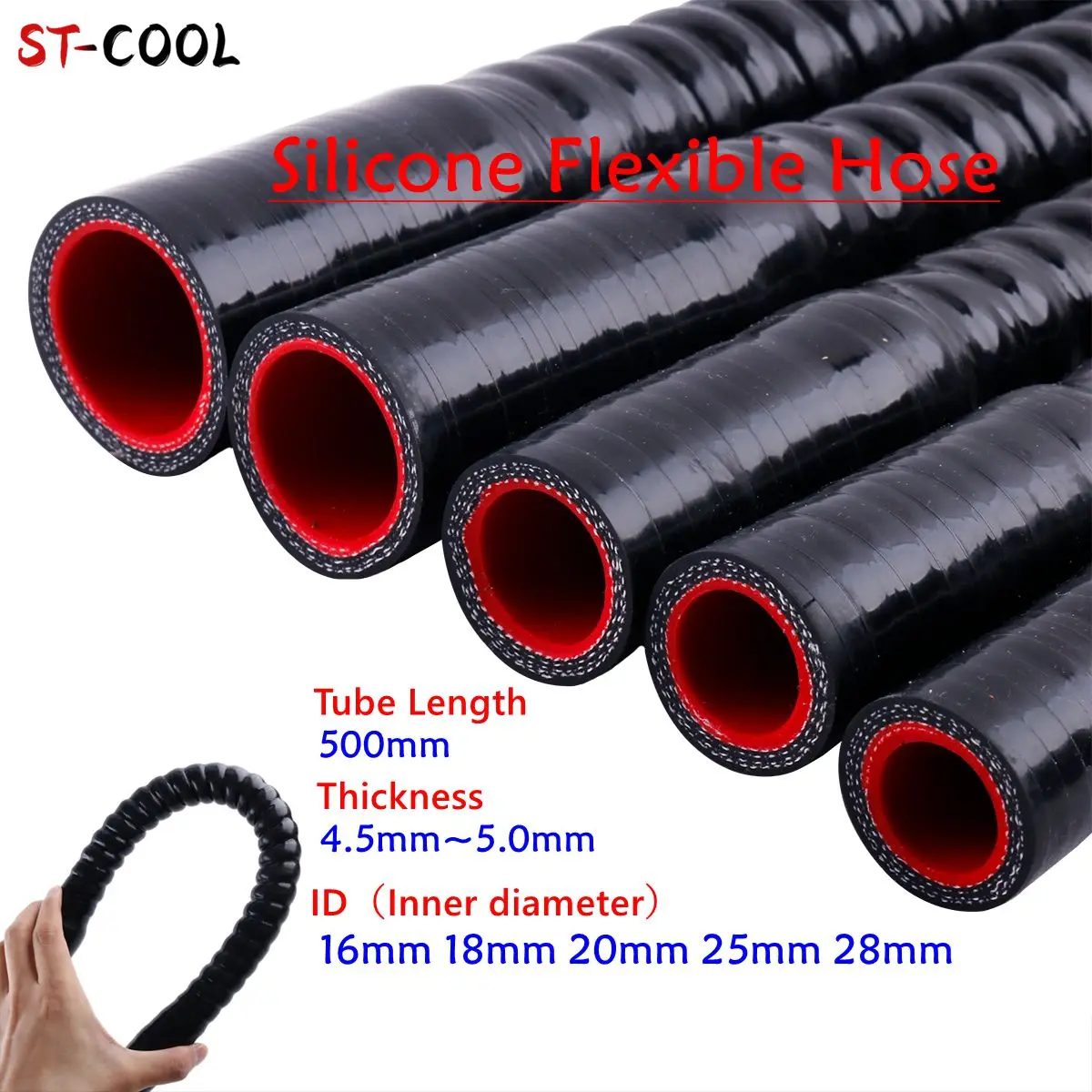 Black Flexible Tube ID 16 18 20 25 28mm Car Air Intake Universal ...