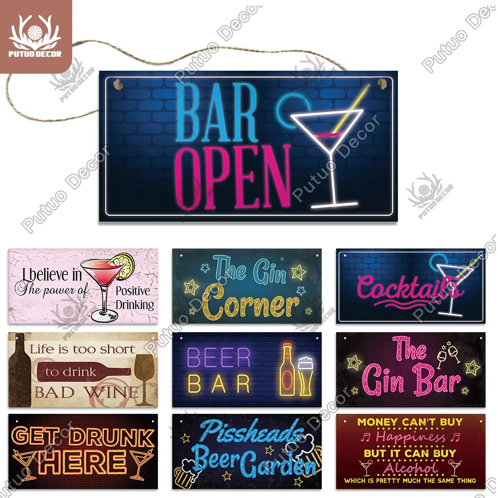 Putuo Decor Wine Signs Wooden Alcohol Plaque Wood Bar Plaque for Wood ...