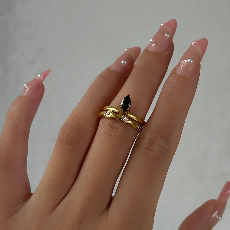 Black-Cz-stone-band-rings-stainless-steel-rings-for-women-minimalist ...