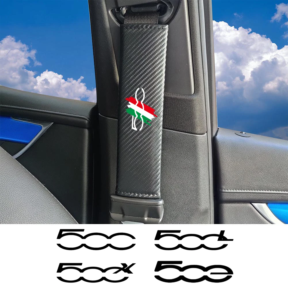 Carbon-Fiber-Car-Seat-Belt-Cover-Pads-For-Fiat-500-60th-anniversary-500 ...