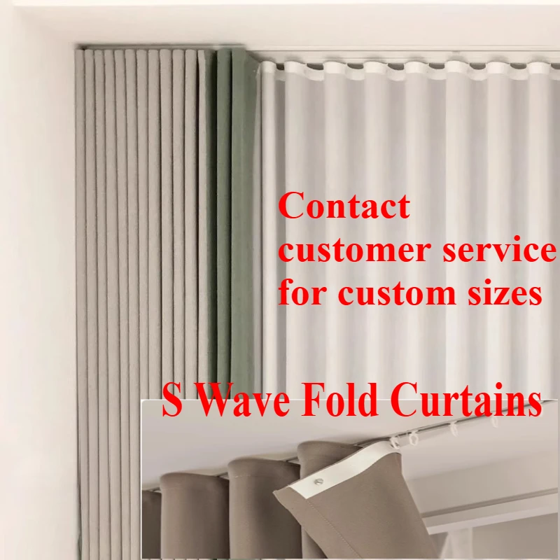 Custom Size S Wave Fold Curtains for Living Dining Room Modern Thick ...