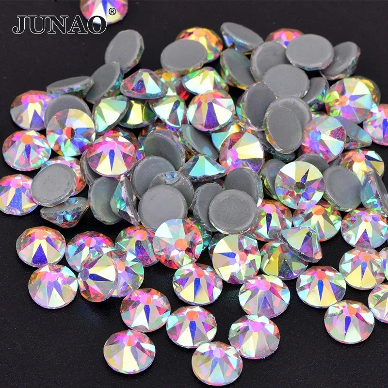 JUNAO 16 Cuts Glass Hotfix Rhinestones SS16 SS20 SS30 Crystal AB Glass ...