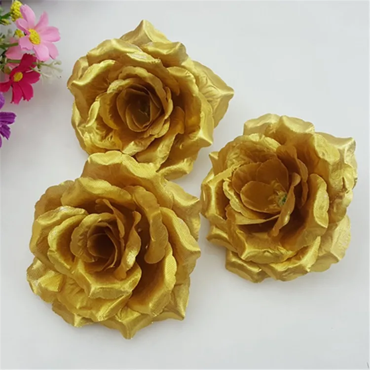 10PCS-10cm-Gold-Silk-Rose-Artificial-Flower-Head-Wedding-Party-Home ...