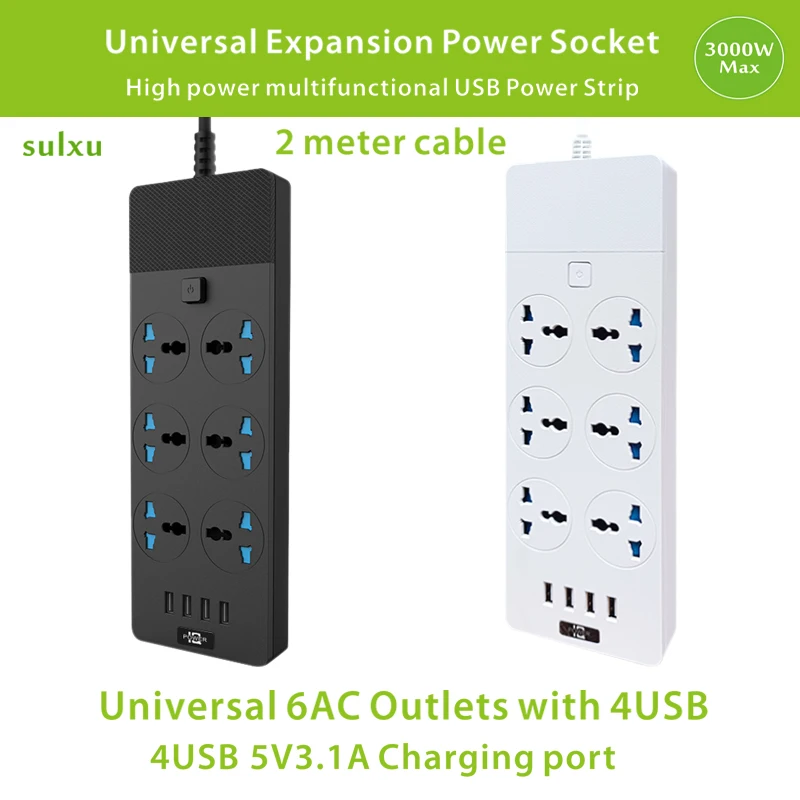 Universal-power-socket-3000W-high-power-6AC-Outlets-with-4USB-charging ...