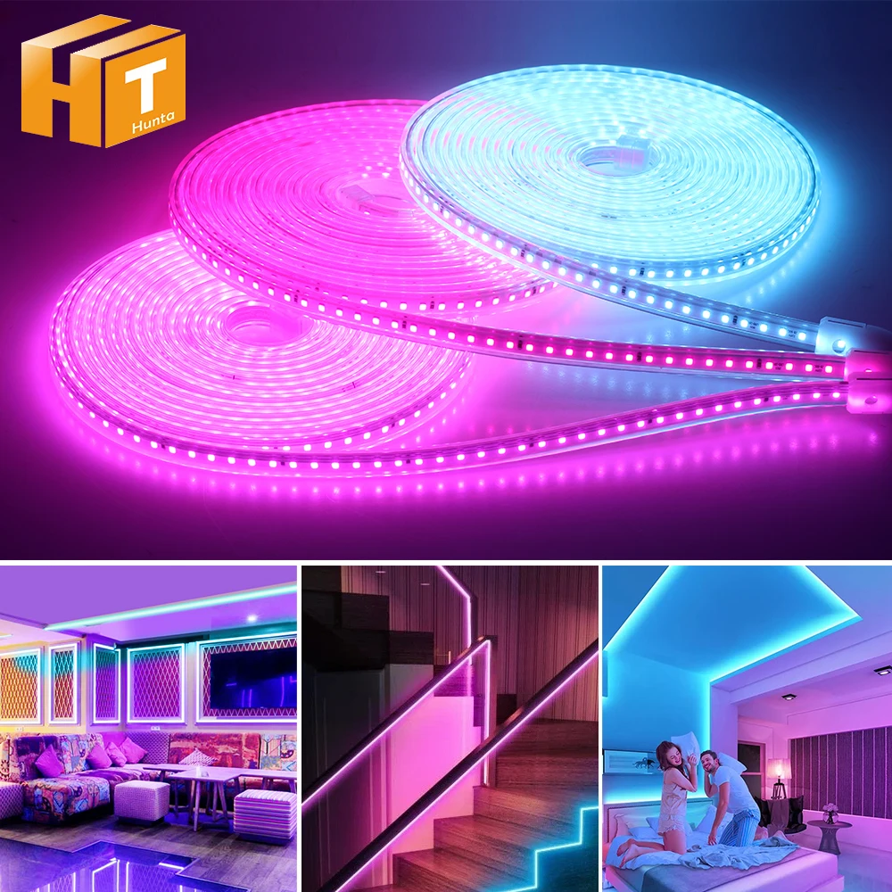 AC220V 2835 LED Strip 120LEDs/m Pink Purple Ice Blue Super Brightness ...
