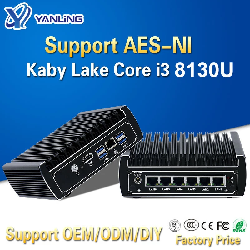 Yanling Pfsense Fanless Mini Pc X86 Core I3 70200u Pfsense 6*intel Lans ...