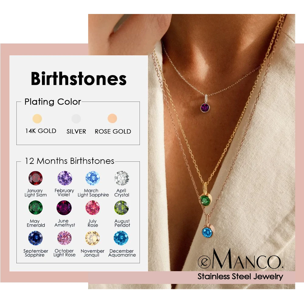 eManco DIY 12 Constellation Birthstone Set Necklace Zirconia Stainless ...