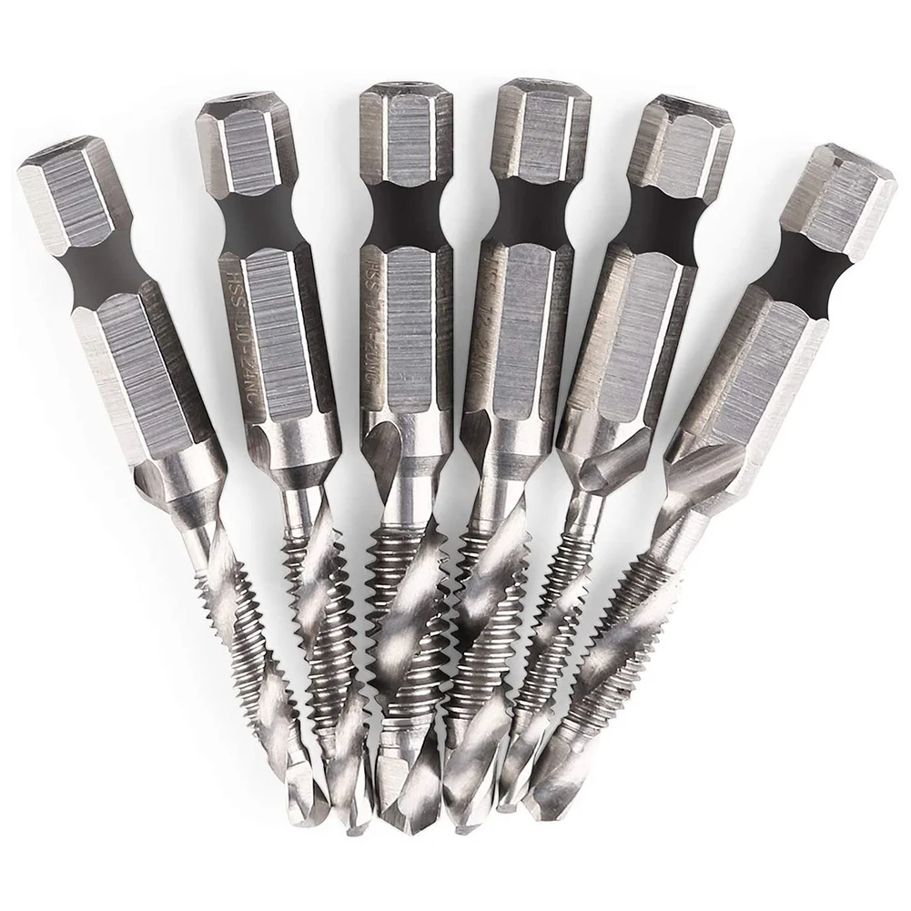 6Pcs-Drill-Tap-Set-Hex-Shank-SAE-Combination-Drill-and-Tap-Bit-Set-HSS ...
