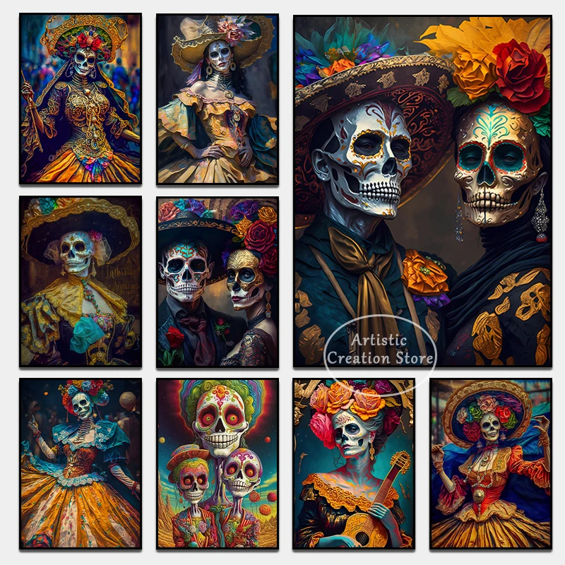 Colorido-Dan-a-Mulher-P-steres-Heran-a-Mexicana-Cultura-Art-Prints ...