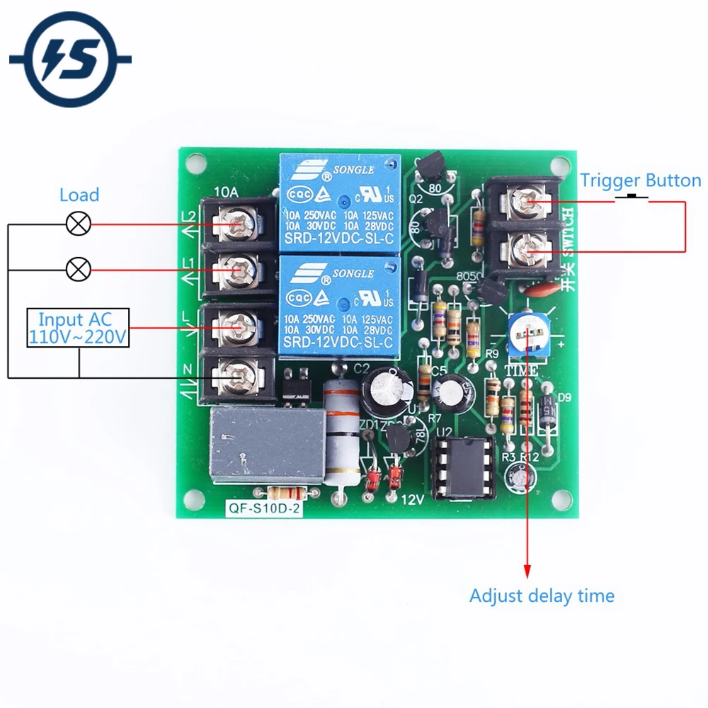 AC 220V 10A 2 Channel 2CH Power Time Sequence Board 0-10S Adjustable ...