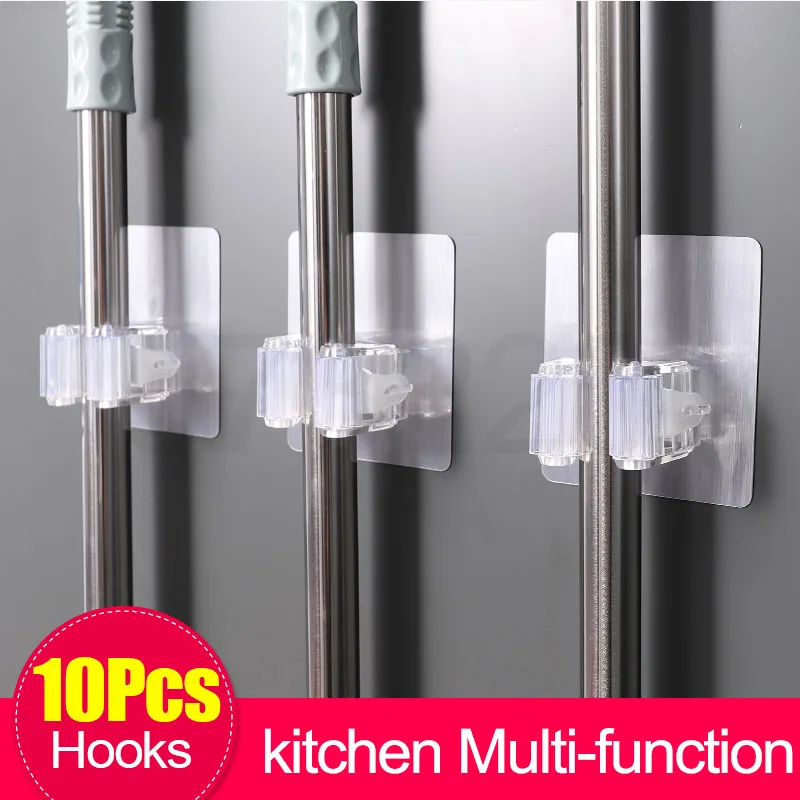 Strong-Hooks-Adhesive-Multi-Purpose-Hooks-Wall-Mounted-Mop-Organizer ...