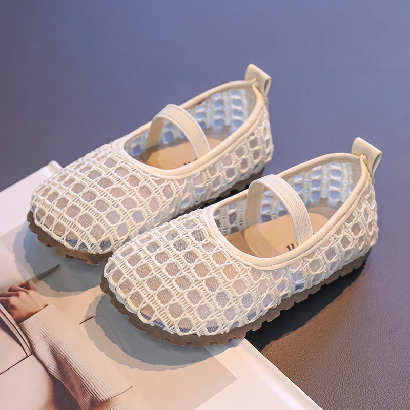 Flowers Mesh Girls Flats Shoes Elastic Band Soft Sole Breathable ...