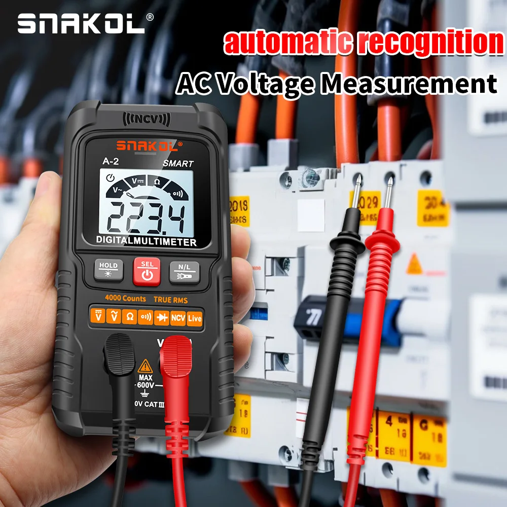 SNAKOL-A1-Digital-Multimeter-Smart-Auto-Range-600V-4000-Count-Tester ...