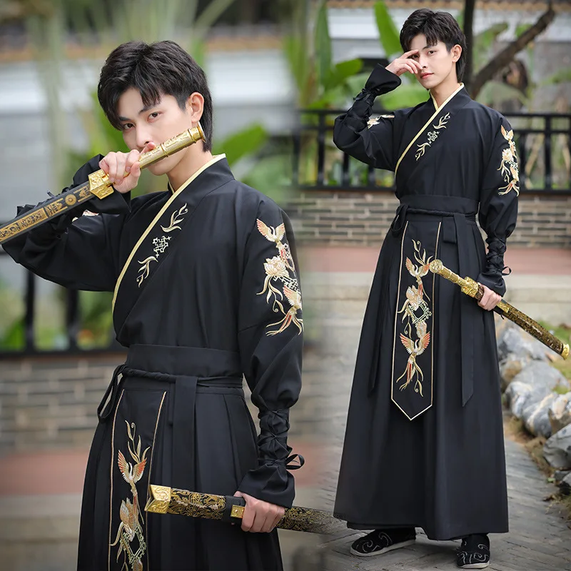Chinese-Style-Handsome-Large-Size-Men-Heavy-Industry-Embroidery-Xuanniao-Black-Hanfu-Young ...