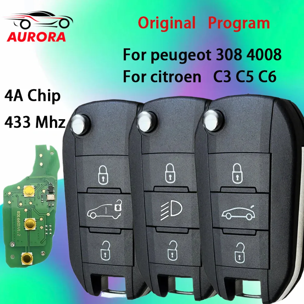 Llave-de-coche-plegable-remota-Chip-4A-para-Peugeot-308-4008-Citroen-C3 ...