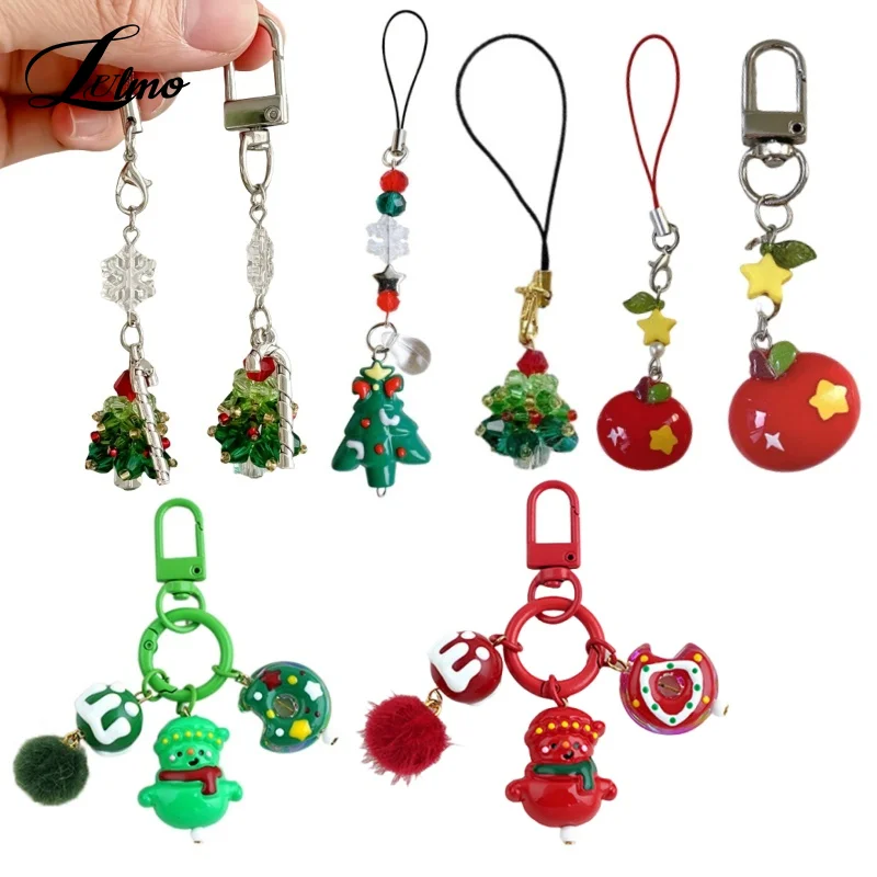 1Pcs Crystal Green Christmas Tree Keychains For Friend Glass Bead ...