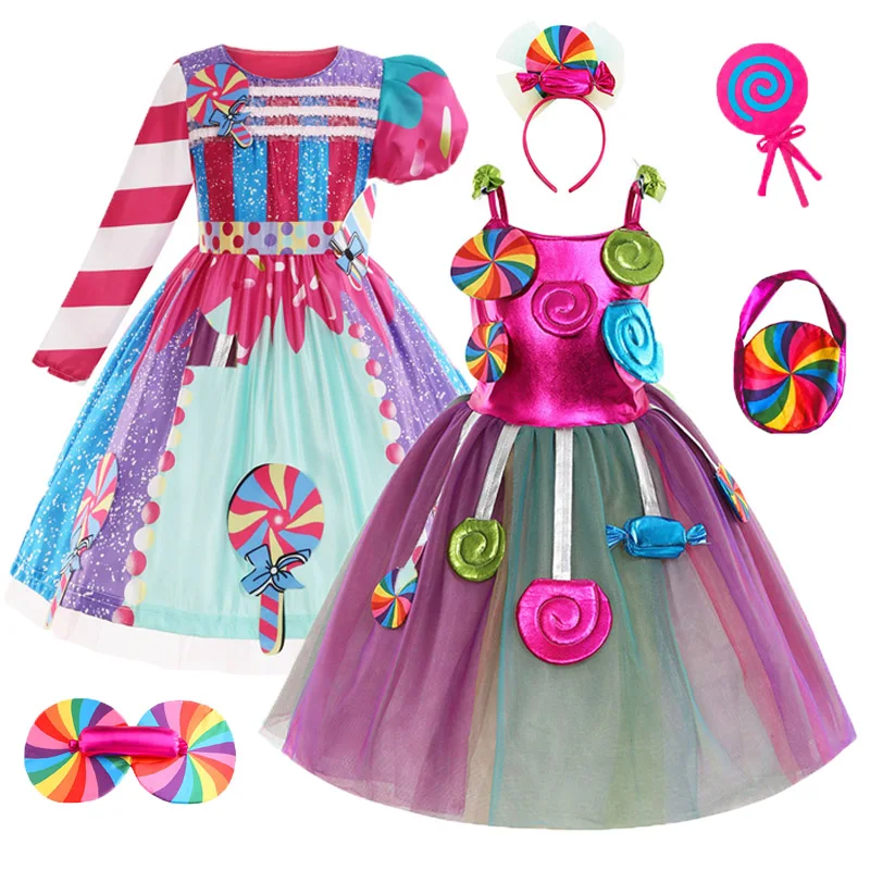 Candy-Rainbow-Dress-Girls-Princess-Costume-Kids-Carnival-Lollipop ...
