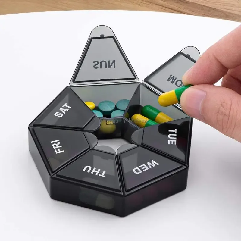 2Pcs 7 Days Pill Storage Box Mini Travel Portable Medicines Dispenser ...