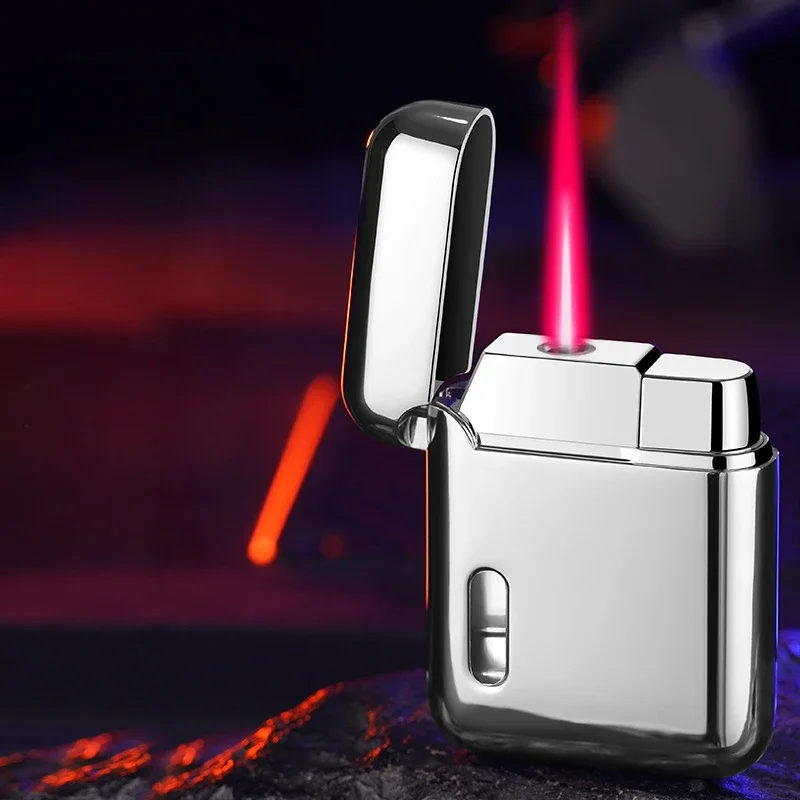 Fashionable-Red-Flame-Gas-Lighter-Direct-Injection-Windproof ...