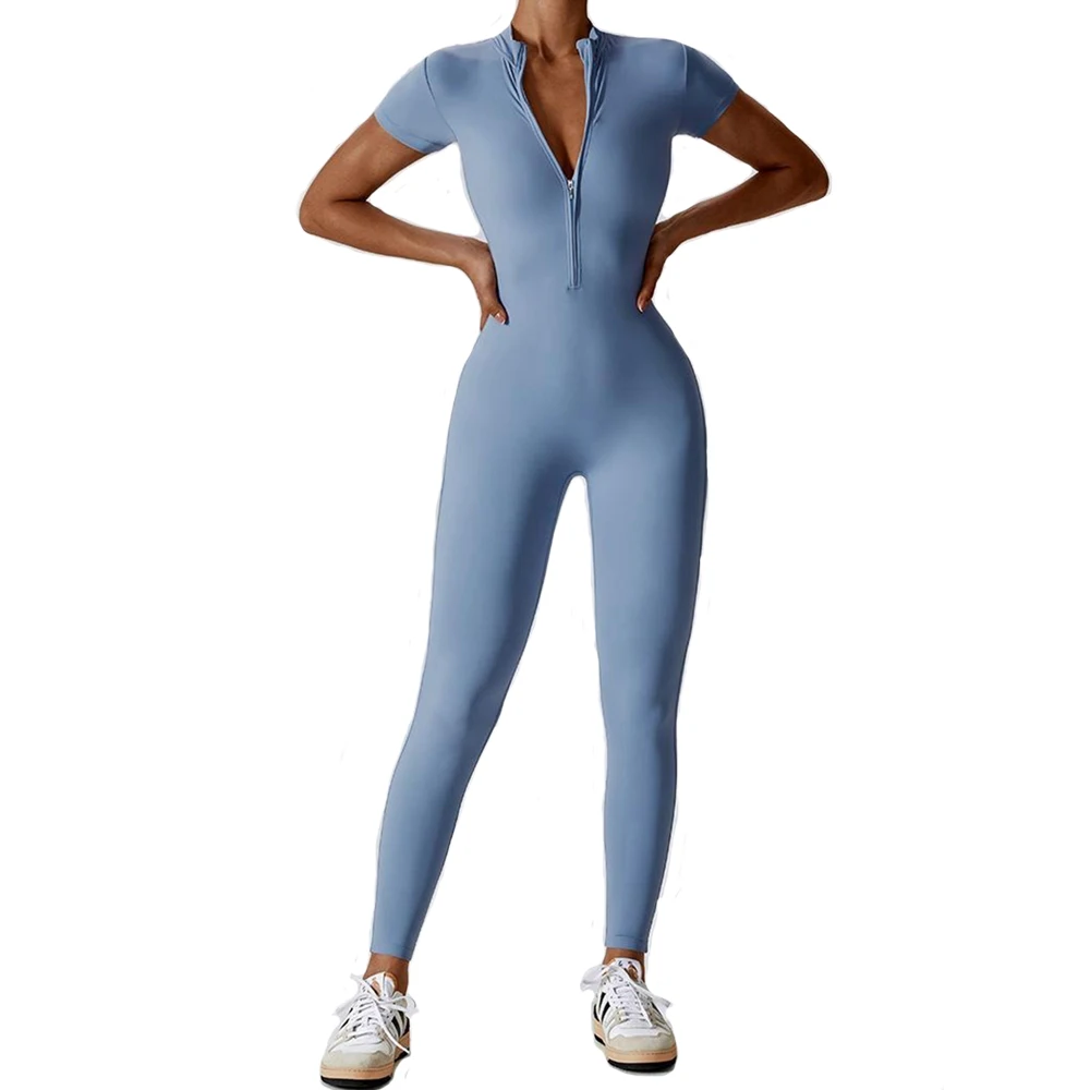 Women‘s Jumpsuits Short Sleeve Yoga Slim Fit Stretch One Piece Romper ...