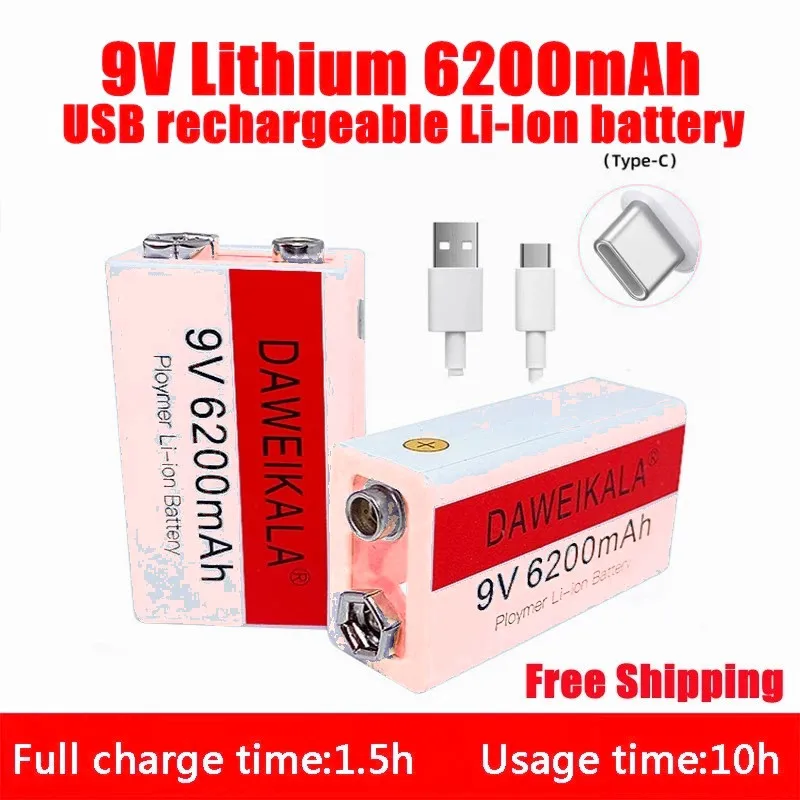 100-Original-9V-USB-rechargeable-Li-Ion-battery-9V-6-2Ah-is-suitable ...