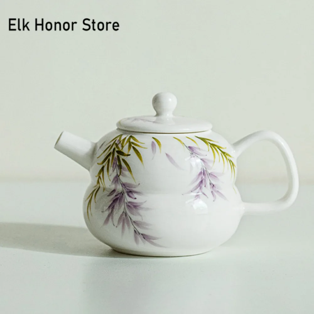 130ml Pure Hand-painted Wisteria Flower Ceramic Teapot Japanese Gourd ...
