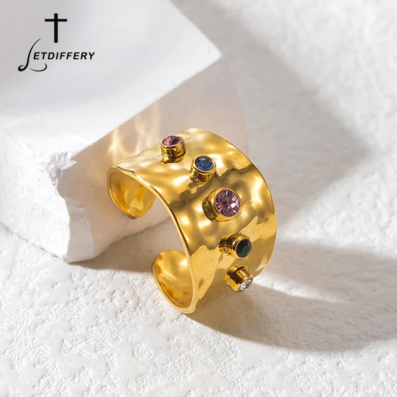 Letdiffery-Fashion-Crystal-Zircon-Gold-Color-Rings-Stainless-Steel-for ...