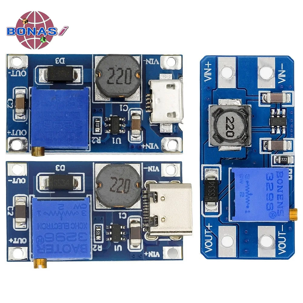 3PCS-MT3608-DC-DC-Adjustable-Boost-Module-2A-Boost-Plate-Step-Up-Module ...