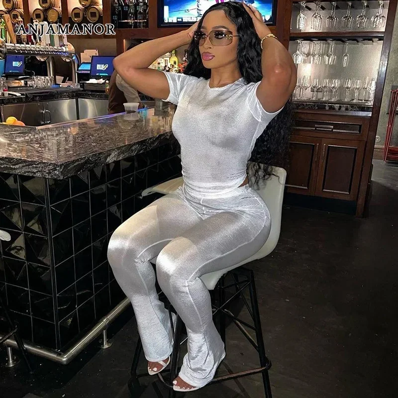 ANJAMANOR-All-White-2-Piece-Sets-Women-Baddie-Outfit-Flare-Pants-and ...