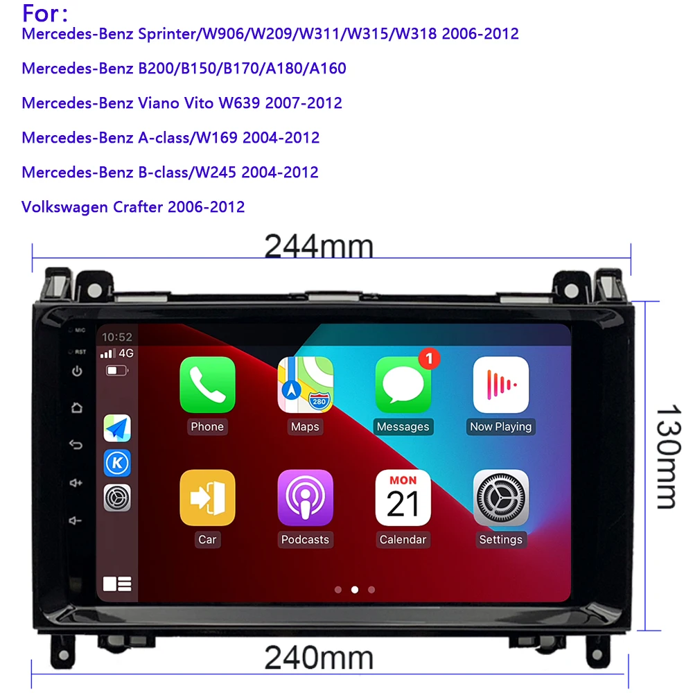 9'' Inch Android 12 For Mercedes Benz B200 Sprinter W906 W639 AB Class ...