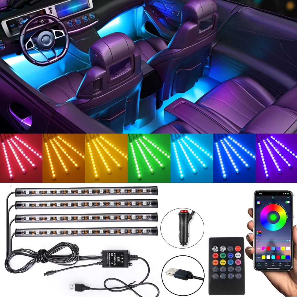 4in1-LED-Car-Foot-Light-Ambient-Lamp-With-USB-Wireless-Remote-Music ...