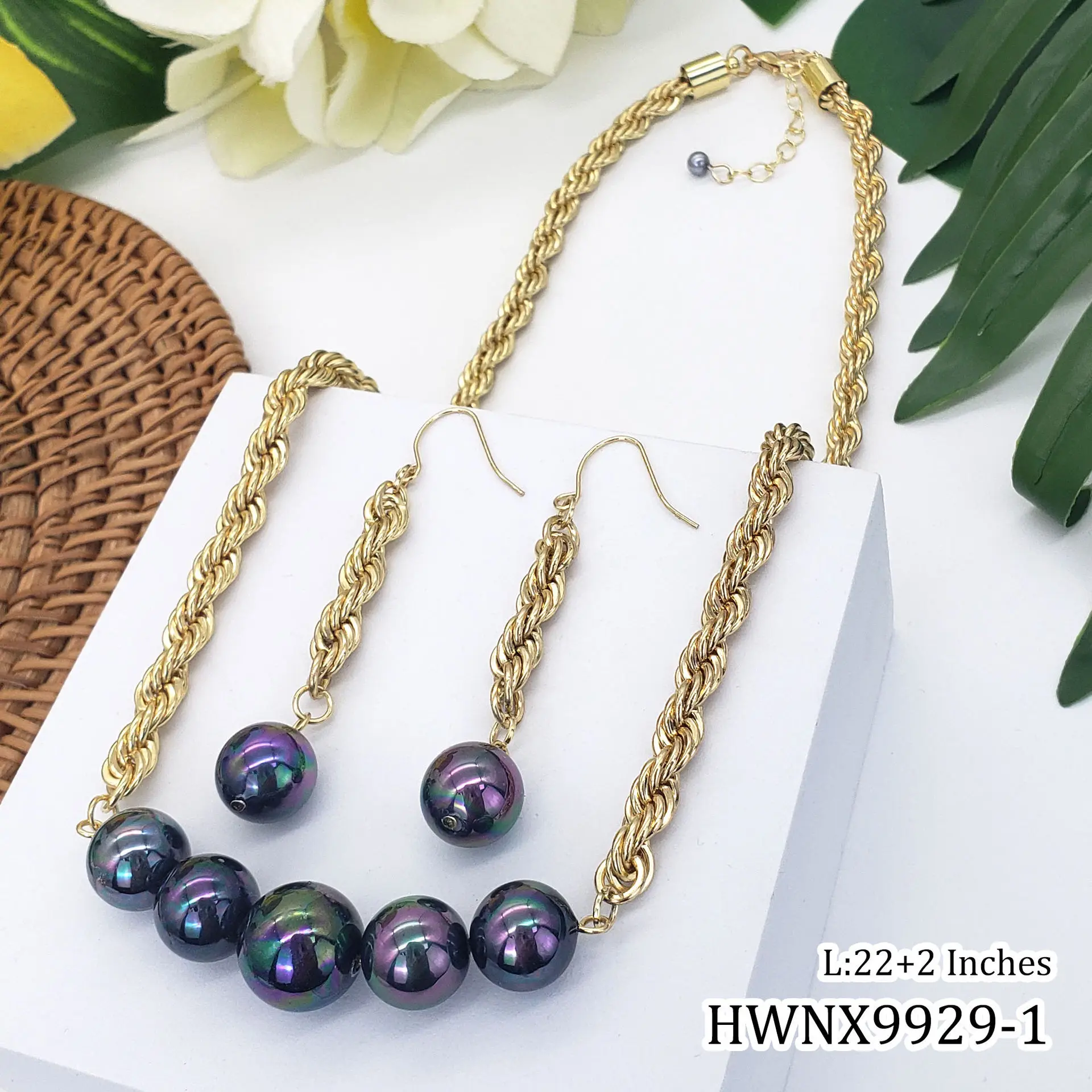 Hawaiian-Multicolor-Five-Floating-Pearls-Tribal-Earring-Necklace-with ...