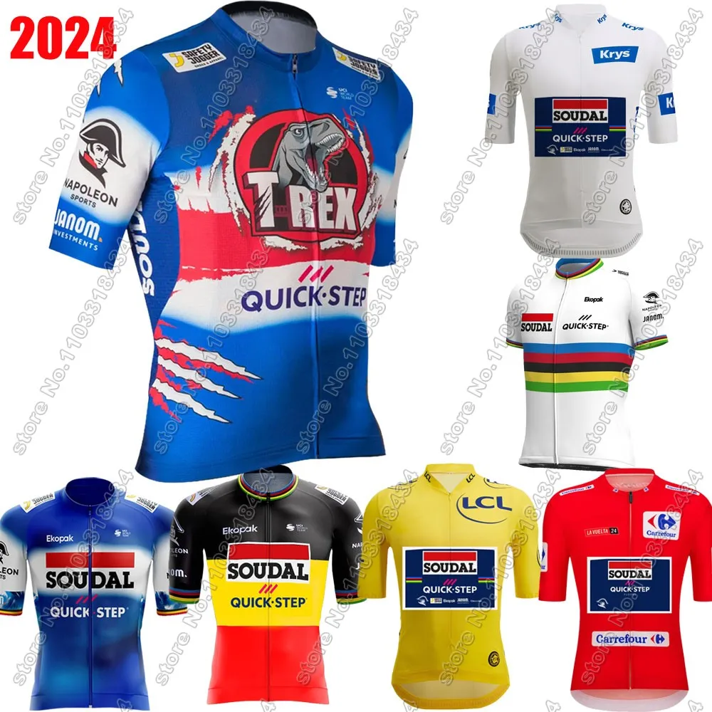 Soudal-T-Rex-Quick-Step-Ciclismo-Jersey-Roupas-de-Manga-Curta-Fran-a ...
