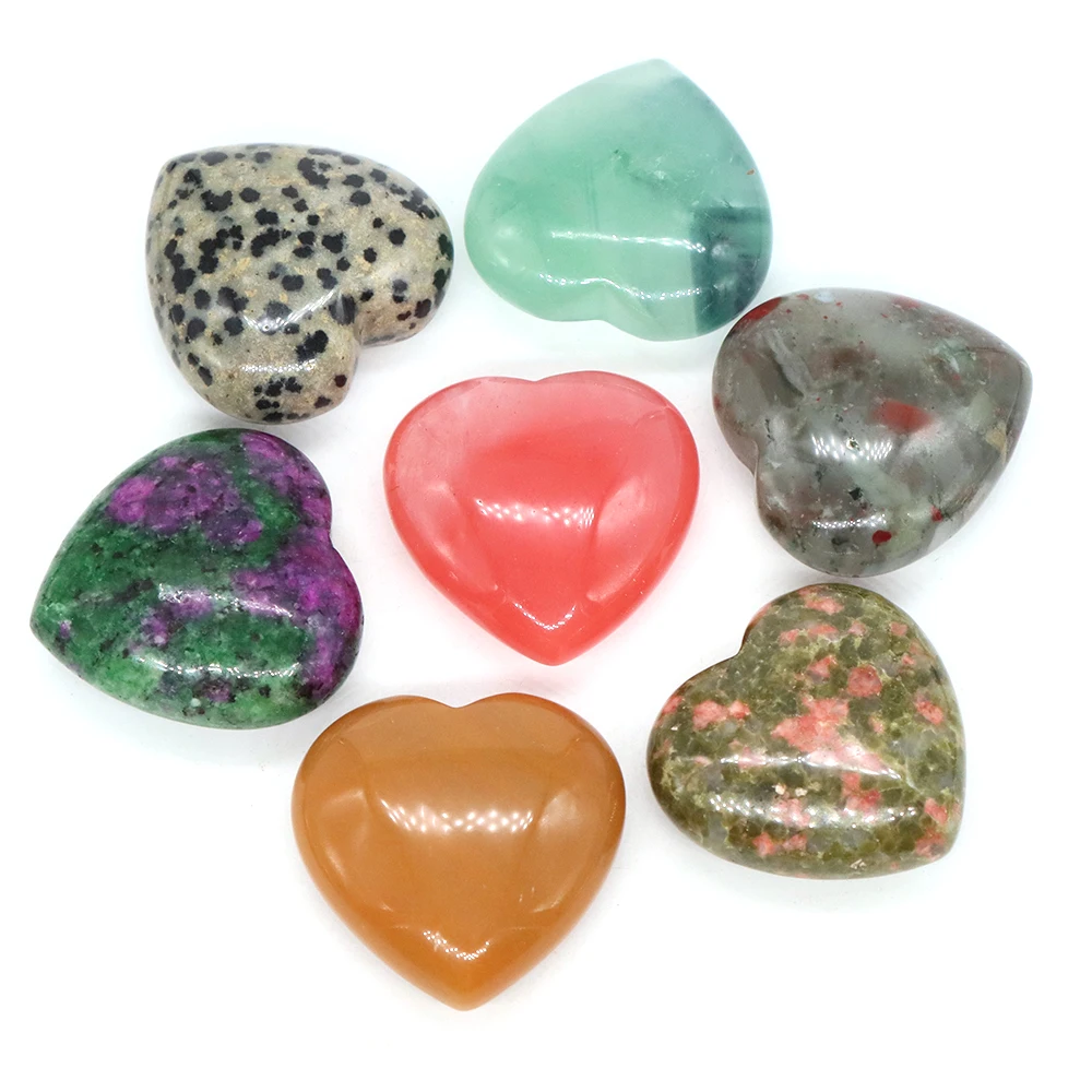 30mm-Natural-Heart-Shaped-Stone-Beads-Rose-Quartz-Agate-Crystal-Love ...