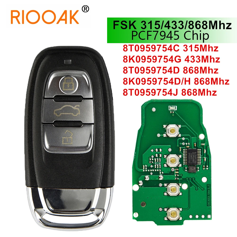 8T0959754C-D-8K0959754G-8K0959754D-H-315-433-868Mhz-PCF7945A-Chip-llave ...