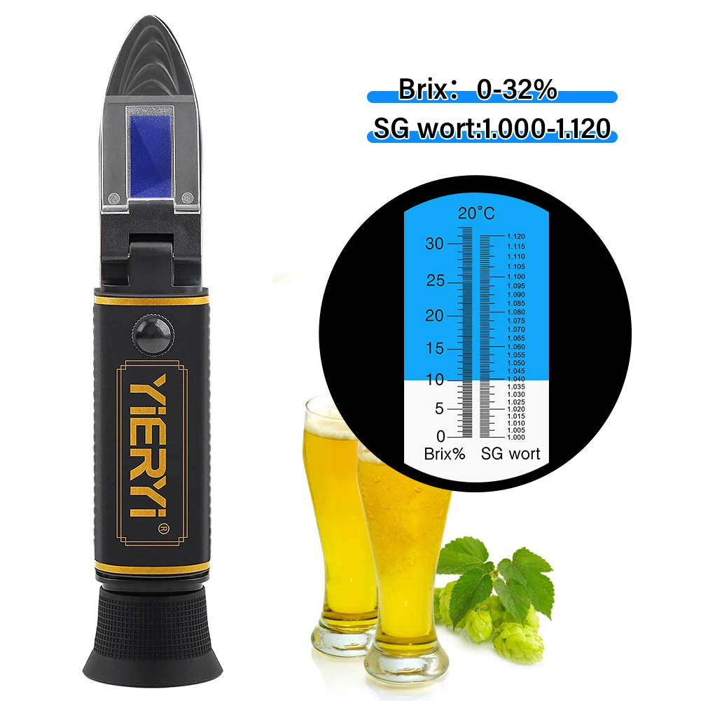 YAGO Homebrew Hydrometer Beer Wine Refractometer Brix 0-32% SG Wort 1. ...