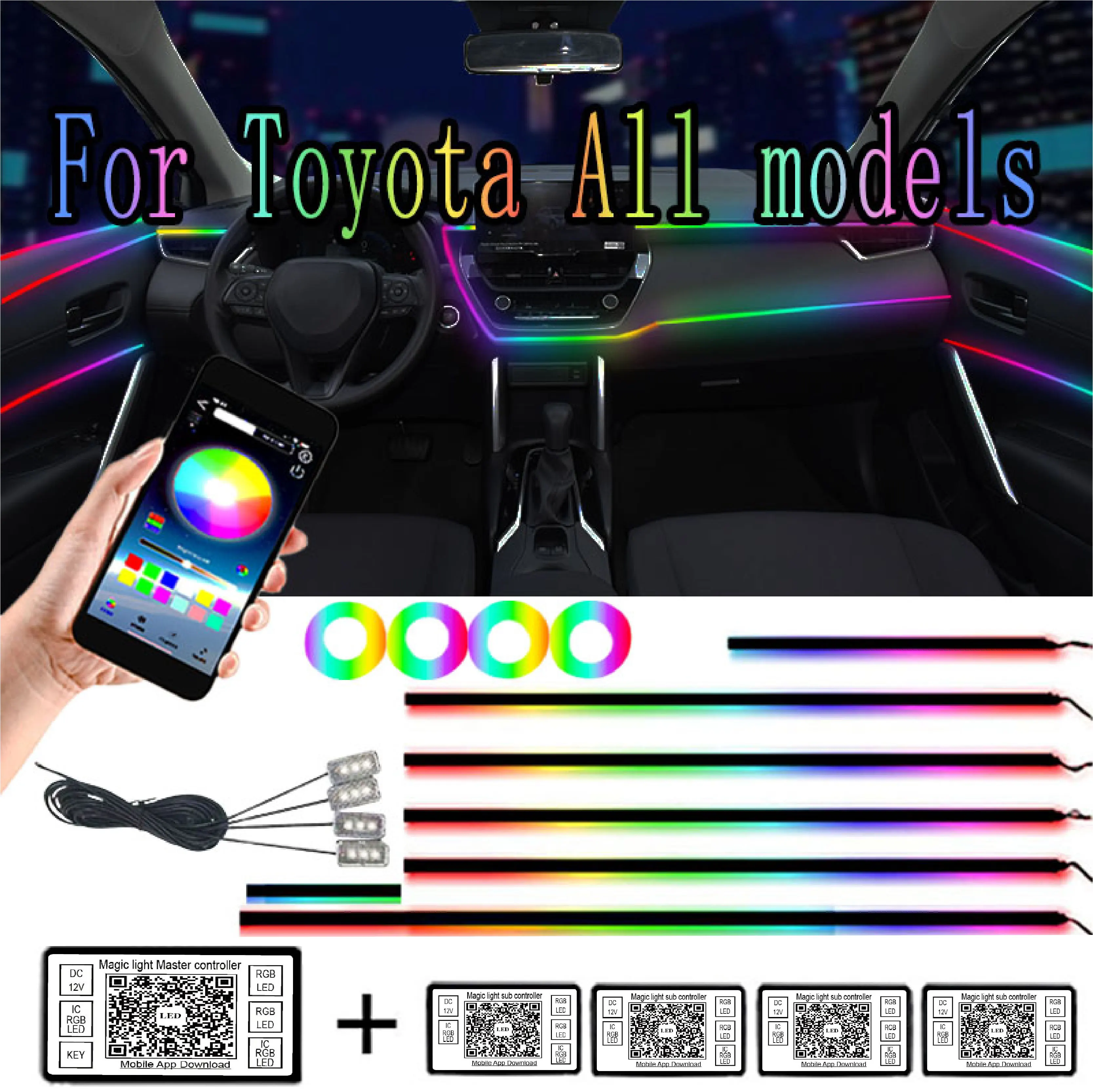 Universal-Symphony-Car-Ambient-Lights-64-RGB-Car-Interior-Acrylic-Guide ...