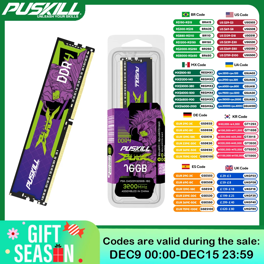 PUSKILL-Memoria-Ram-DDR4-8GB-16GB-2400mhz-2133-2666-3200mhz-UDIMM-PC ...