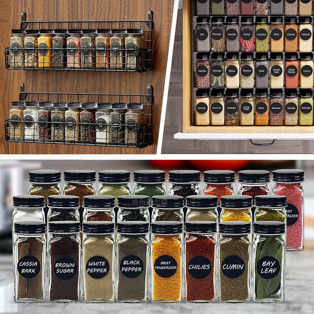 12 piece glass spice jars with spice labels empty square spice jars ...