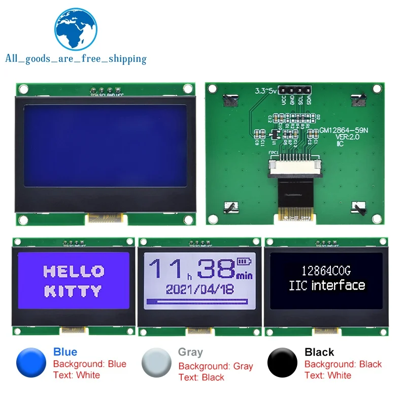 Tzt 12864 Iic Lcd Module 128x64 I2c St7567s Cog Graphic Display Screen Board Lcm Panel 128x64 9686