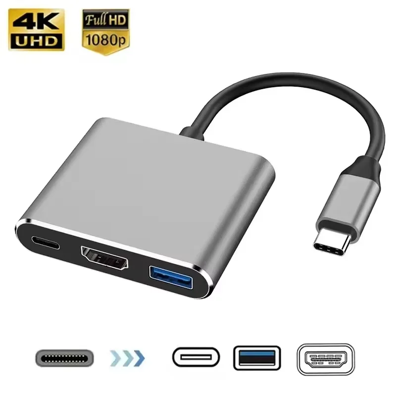 3 IN 1 USB PD HDMI Docking Station 4K Converter Adapter USB C to HDMI ...