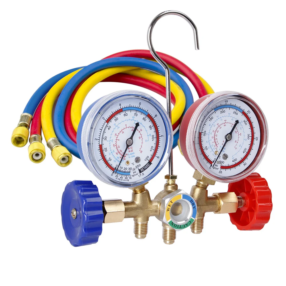 Air-Conditioning-Pressure-Gauge-with-Hose-and-Hook-3-Way-AC-Diagnostic ...