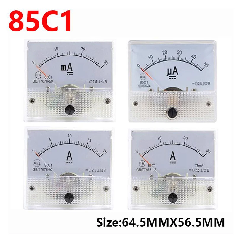 85C1 Ammeter dc Analog Current Meter Panel Mechanical Pointer Type 1/5 ...