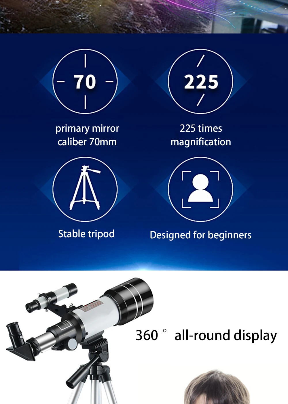Télescope astronomique professionnel monoculaire 150x RUMOCOVO - 70mm ...