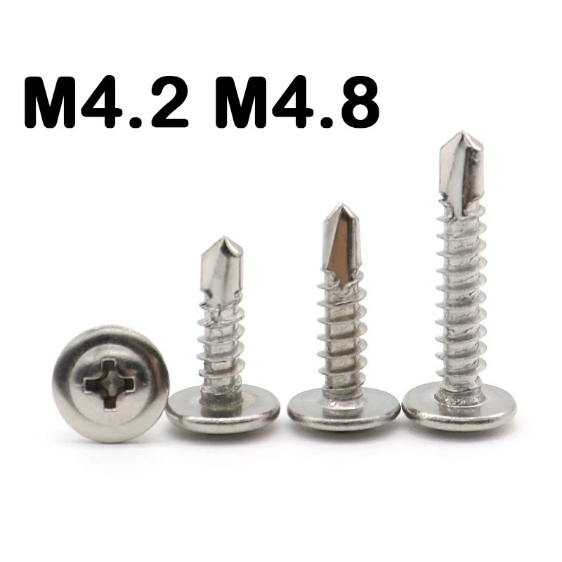 410 Stainless Steel Cross Large Flat Head Drill Tail Screw M4.8 Self ...